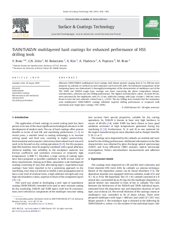 (PDF) TiAlN/TiAlZrN multilayered hard coatings for enhanced performance ...
