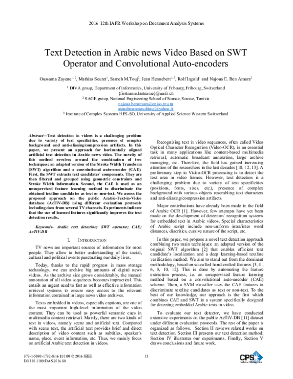 (PDF) Text Detection in Arabic News Video Based on SWT Operator and ...