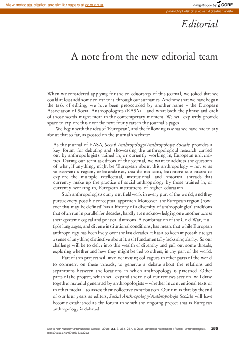 (PDF) A note from the new editorial team