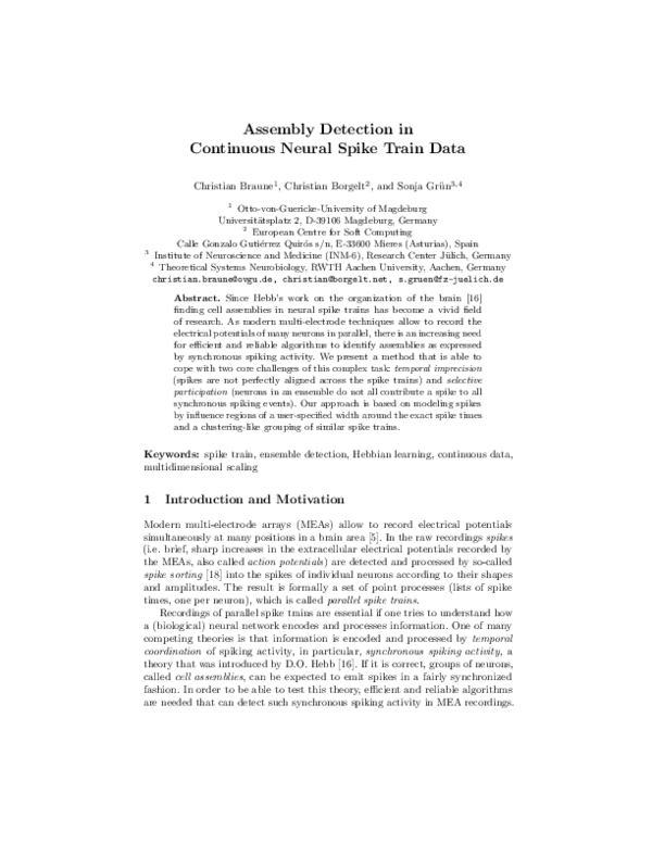 (PDF) Assembly Detection in Continuous Neural Spike Train Data