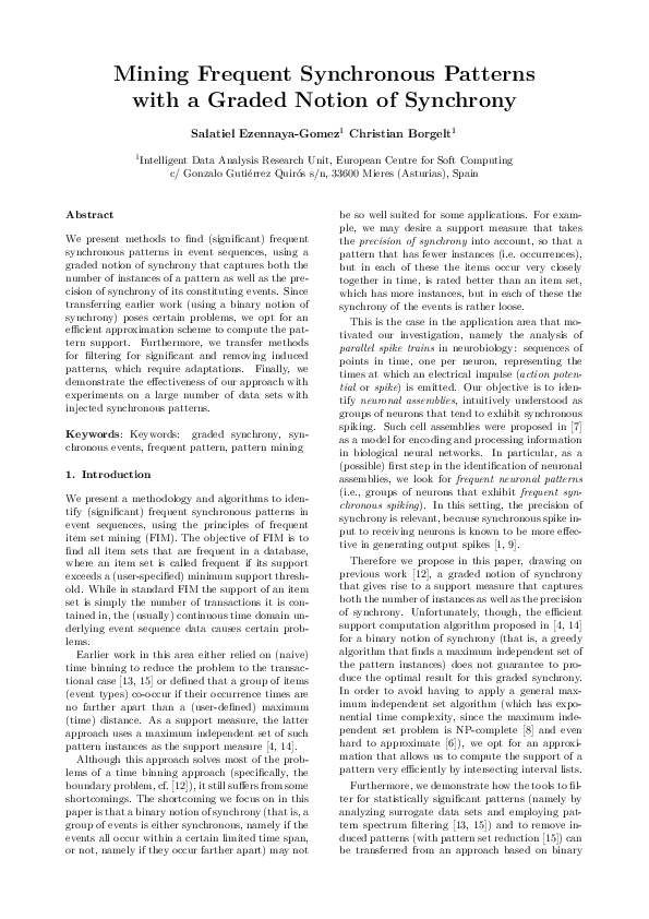 (PDF) Mining Frequent Synchronous Patterns with a Graded Notion of Synchrony | Christian Borgelt ...