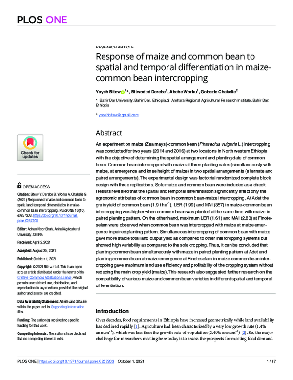 Pdf Response Of Maize And Common Bean To Spatial And Temporal