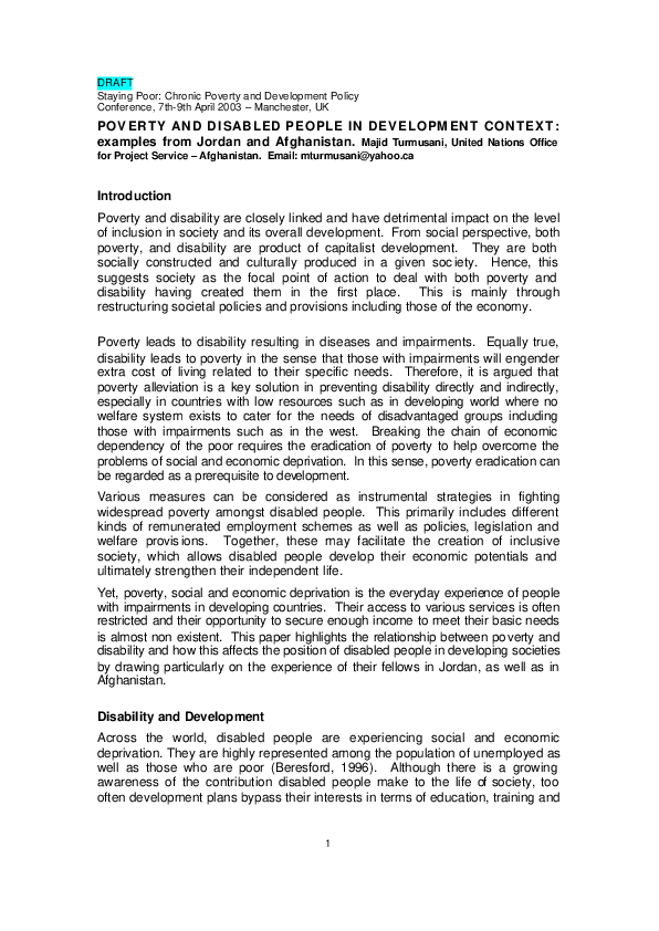 (PDF) Poverty and disabled people in development context: examples from ...