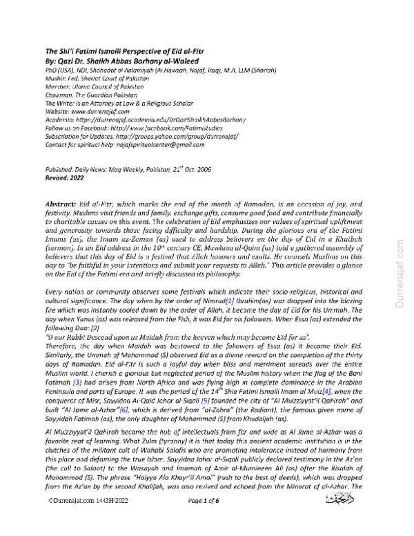 (PDF) The Shi'i Fatemi Ismaili Perspective of Eid al-Fitr
