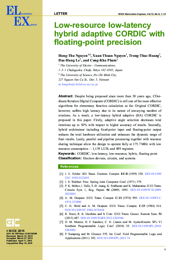 Pdf Fpga Based Floating Point Library For Cordic Algorithms