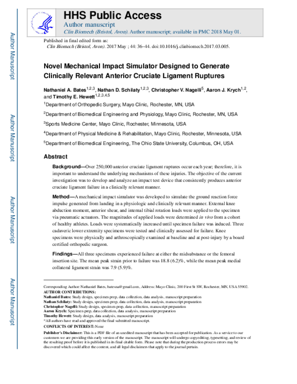 (PDF) Novel mechanical impact simulator designed to generate clinically ...