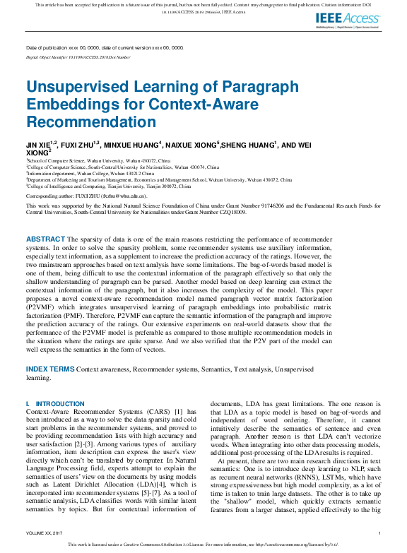 (PDF) Unsupervised Learning of Paragraph Embeddings for Context-Aware ... (PDF) Unsupervised Learning of Paragraph Embeddings for Context-Aware ...