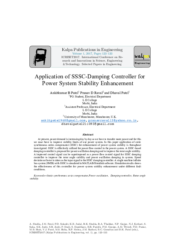 (PDF) Application of SSSC-Damping Controller for Power System Stability Enhancement