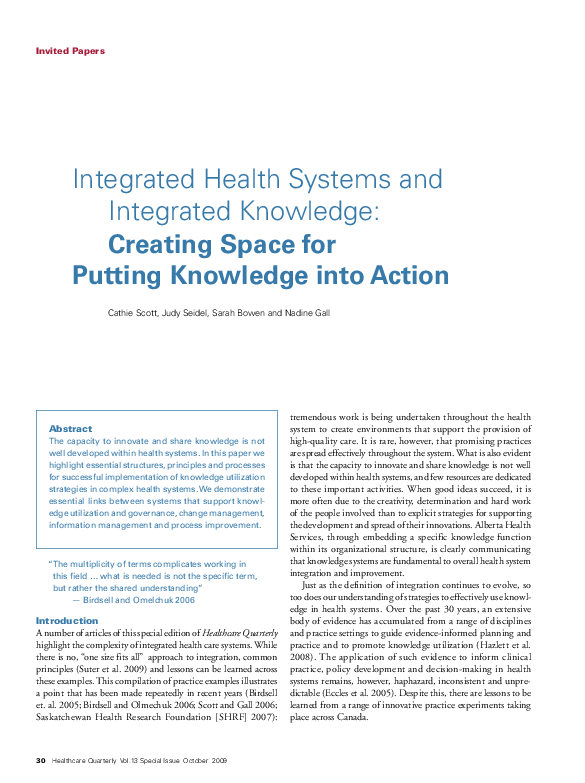 (PDF) Integrated Health Systems and Integrated Knowledge: Creating ...