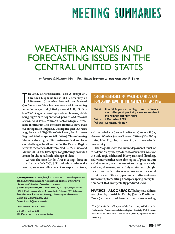 (PDF) Weather Analysis and Forecasting Issues in the Central United States