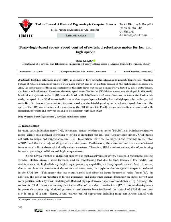 Pdf Fuzzy Logic Based Robust Speed Control Of Switched Reluctance Motor For Low And High Speeds