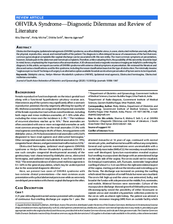 (PDF) OHVIRA Syndrome—Diagnostic Dilemmas and Review of Literature