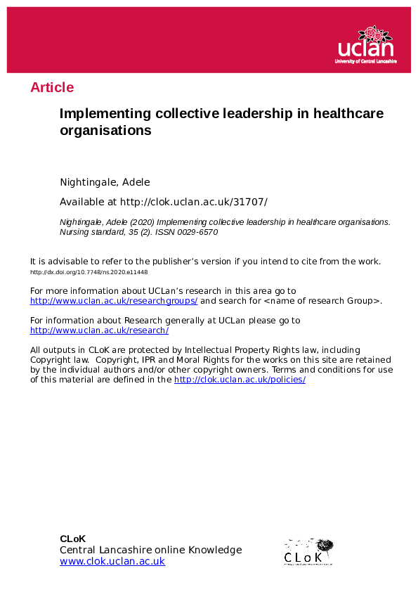 (PDF) Implementing collective leadership in healthcare organisations