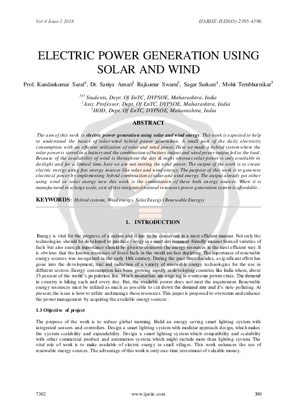 (PDF) Electric Power Generation Using Solar And Wind