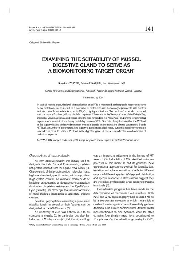(PDF) Examining the suitability of mussel digestive gland to serve as a ...