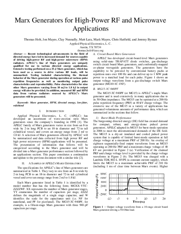 (PDF) Marx generators for high-power RF and microwave applications