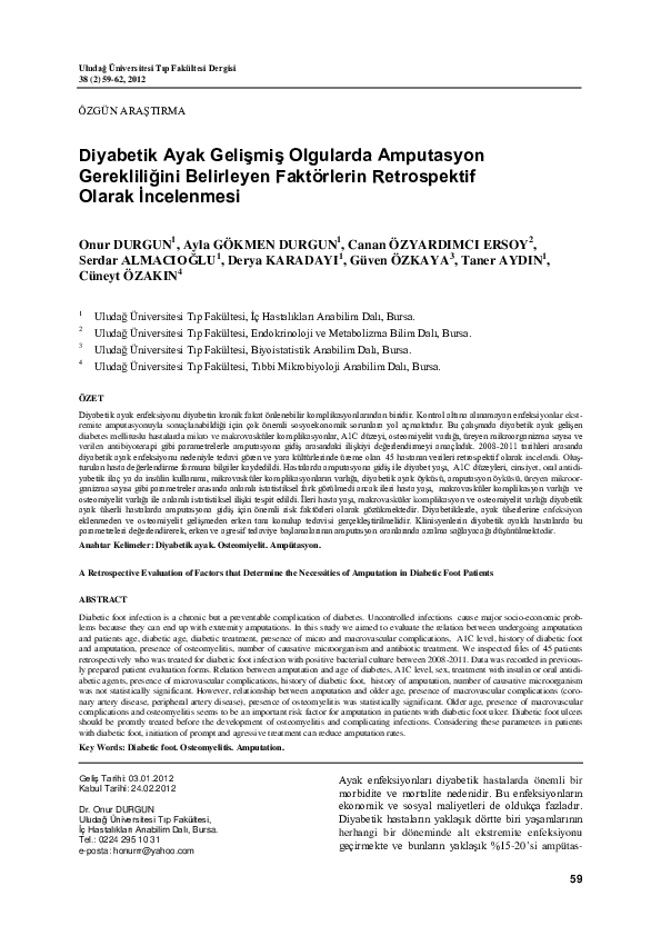 (PDF) Diyabetik Ayak Gelişmiş Olgularda Amputasyon Gerekliliğini ...