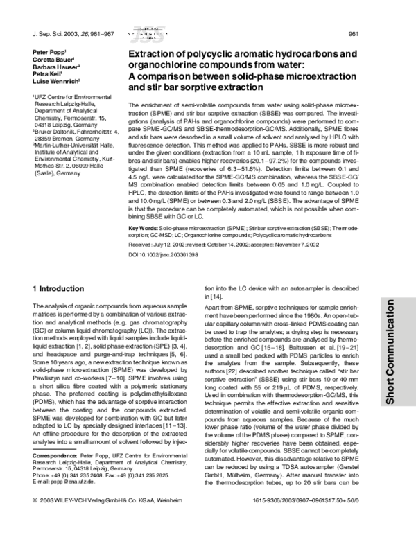 (PDF) Extraction of Polycyclic Aromatic Hydrocarbons (PAH) from Fish Using the QuEChERS Approach
