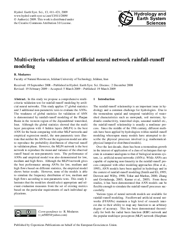 Pdf Multi Criteria Validation Of Artificial Neural Network Rainfall