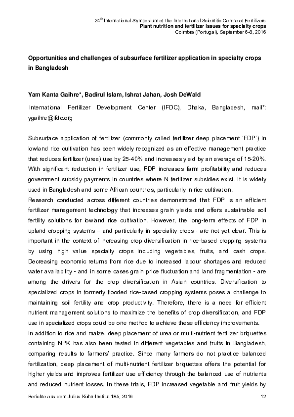 (PDF) Opportunities and challenges of subsurface fertilizer application ...
