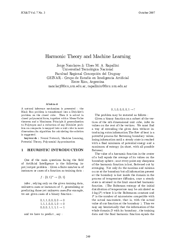 (PDF) Harmonic Theory and Machine Learning