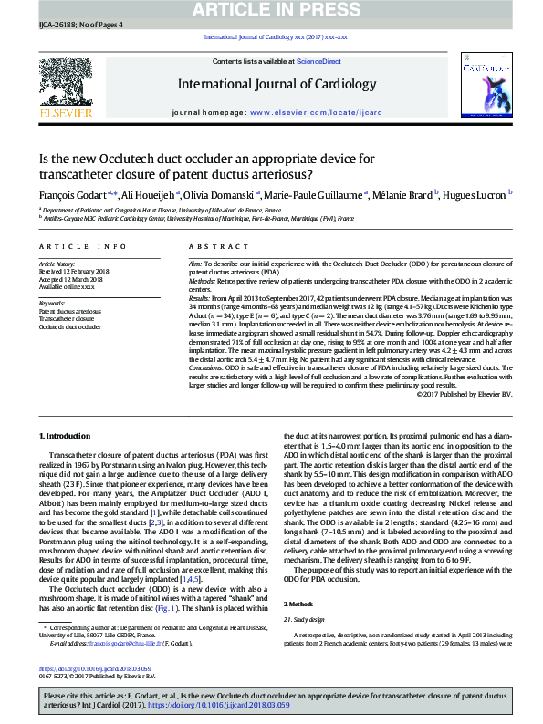 (PDF) Is the new Occlutech duct occluder an appropriate device for ...