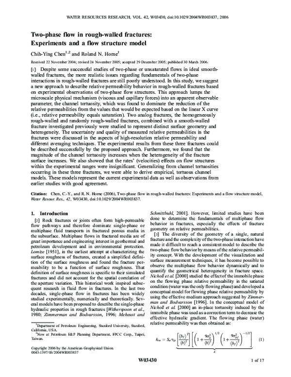 (PDF) Two-phase flow in rough-walled fractures: Experiments and a flow structure model