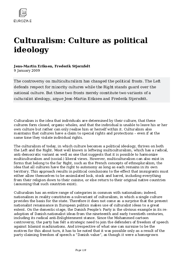 (PDF) Culturalism: Culture as political ideology | Frederik Stjernfelt ...