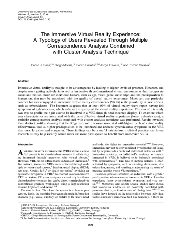 (PDF) The Immersive Virtual Reality Experience: A Typology of Users ...