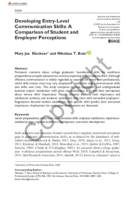 (PDF) Developing Entry-Level Communication Skills: A Comparison of ...