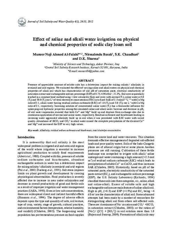 (PDF) Effect of saline and alkali water irrigation on physical and chemical properties of sodic ...