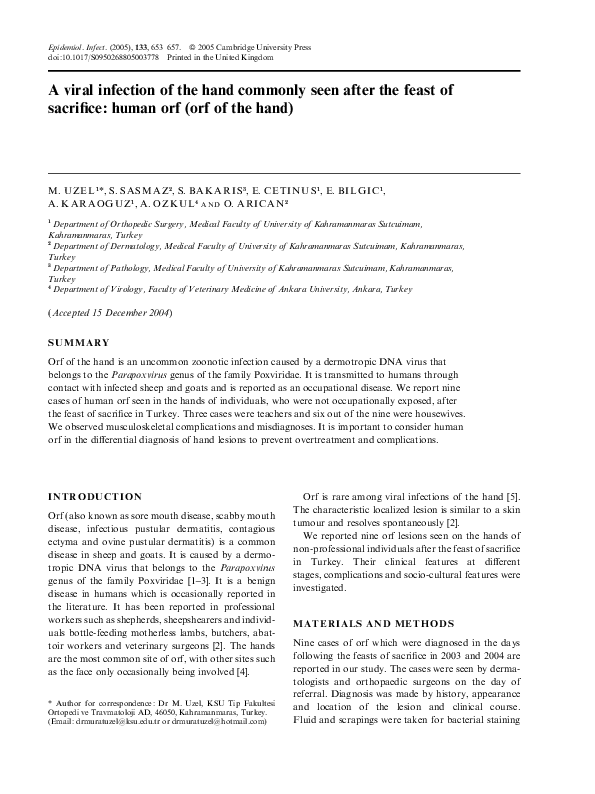 (PDF) Human Orf: A Zoonotic Infection of the Hand Post-Sacrifice