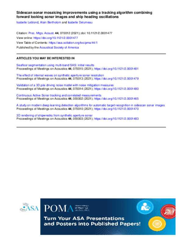Pdf Sidescan Sonar Mosaicing Improvements Using A Tracking Algorithm Combining Forward Looking