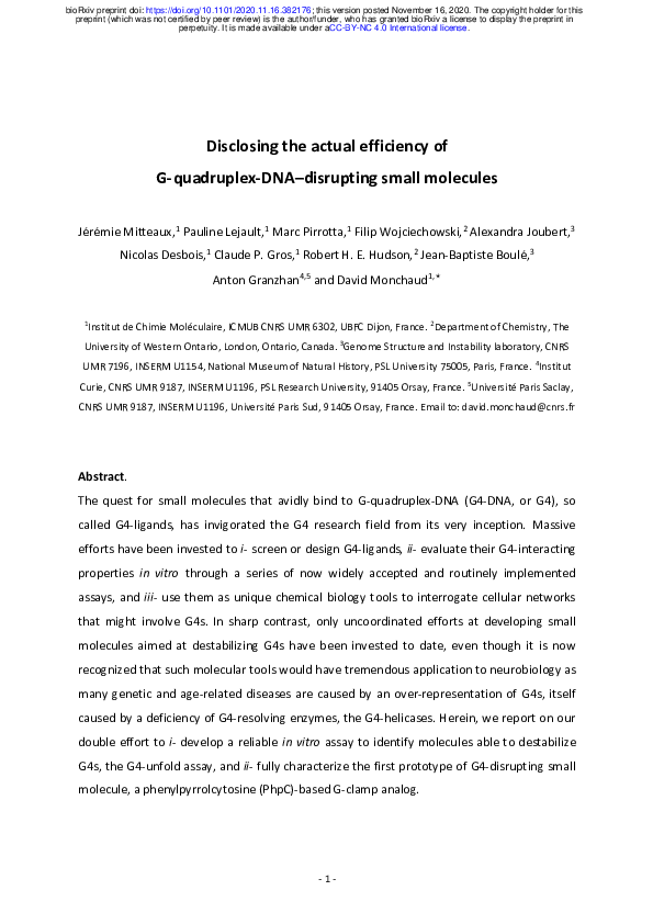 (PDF) Disclosing the actual efficiency of G-quadruplex-DNA–disrupting ...