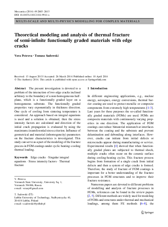 Pdf Theoretical Modeling And Analysis Of Thermal Fracture Of Semi