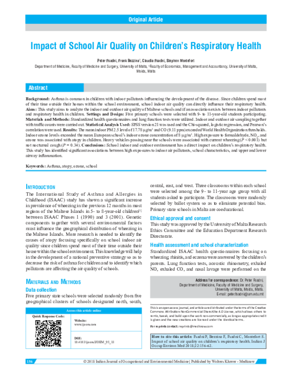 (PDF) Impact of School Air Quality on Children's Respiratory Health