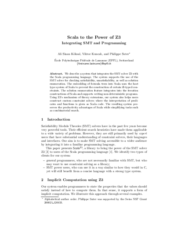 (PDF) Z3-SMT Solver Integration with Scala