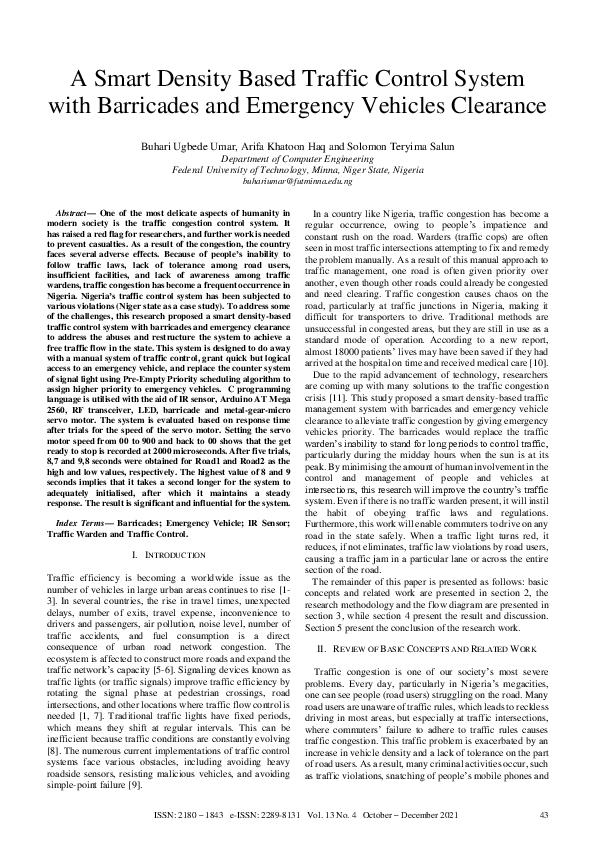 (PDF) A Smart Density Based Traffic Control System with Barricades and ...