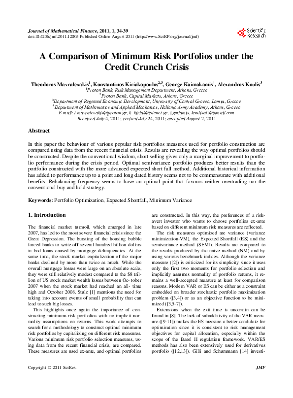 (PDF) A Comparison of Minimum Risk Portfolios under the Credit Crunch ...
