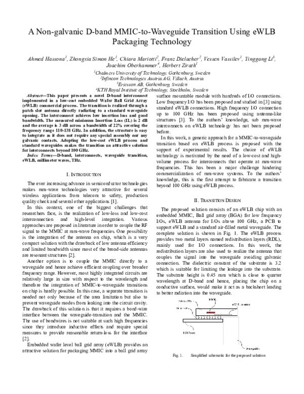Pdf A Non Galvanic D Band Mmic To Waveguide Transition Using Ewlb Packaging Technology