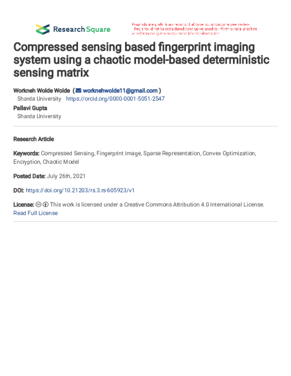 (PDF) Compressed sensing based fingerprint imaging system using a chaotic model-based ...
