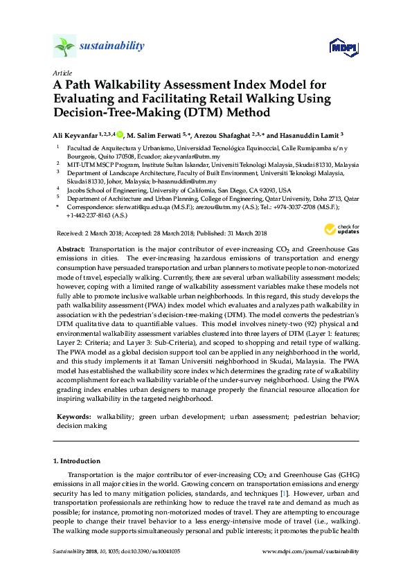 (PDF) A Path Walkability Assessment Index Model for Evaluating and ...