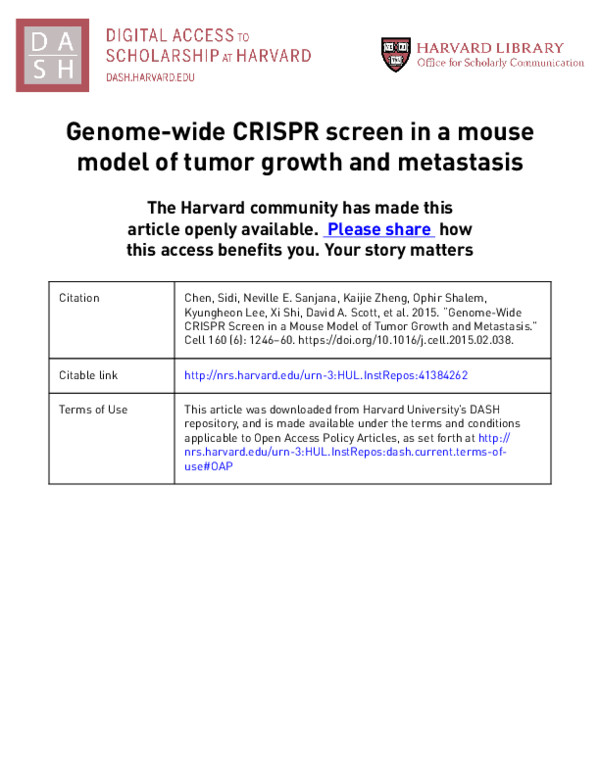 (PDF) Genome-wide CRISPR Screen in a Mouse Model of Tumor Growth and ...