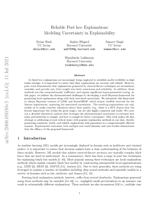 (PDF) Reliable Post hoc Explanations: Modeling Uncertainty in ...