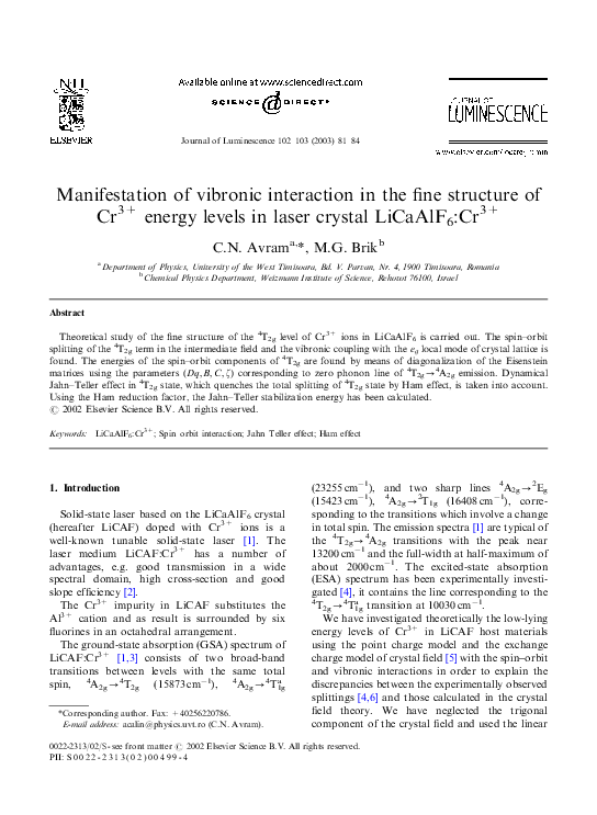 (PDF) Manifestation of vibronic interaction in the fine structure of ...