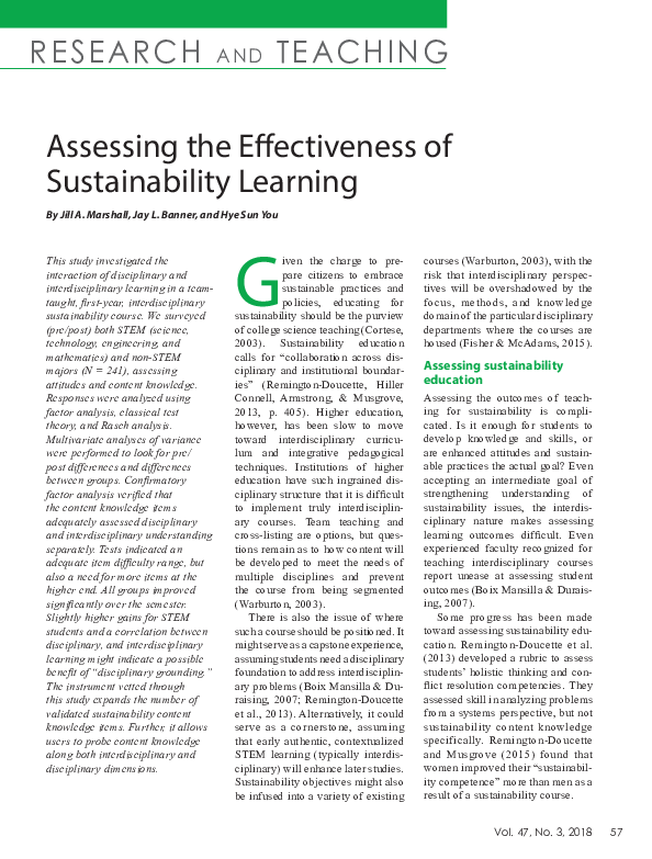 (PDF) Assessing the Effectiveness of Sustainability Learning