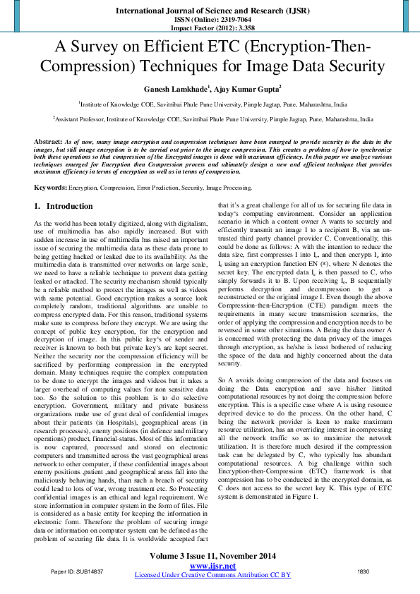 Pdf A Survey On Efficient Etc Encryption Then Compression