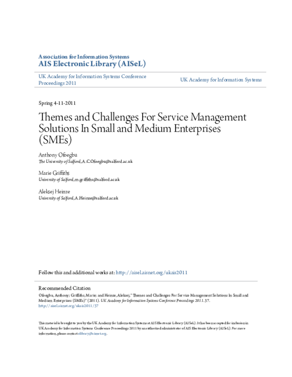 (PDF) Themes and challenges for service management solutions in Small ...