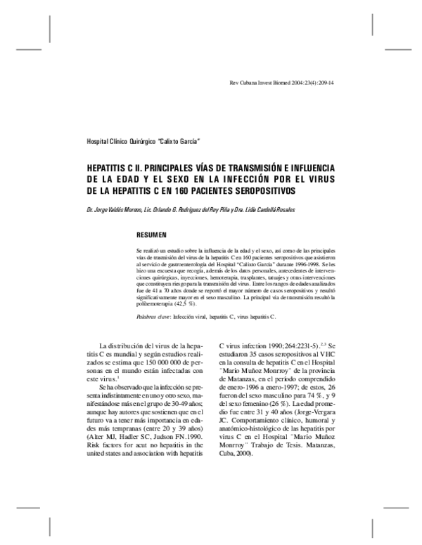 (PDF) Hepatitis C II: Principales vías de transmisión e influencia de ...