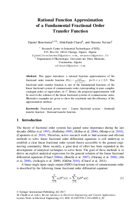 (PDF) Rational Function Approximation of a Fundamental Fractional Order ...